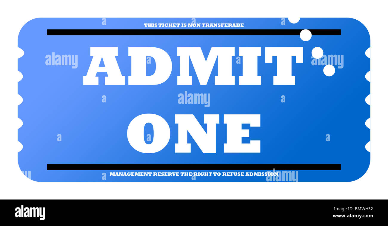 Admit one blue ticket, isolated on white background Stock Photo - Alamy