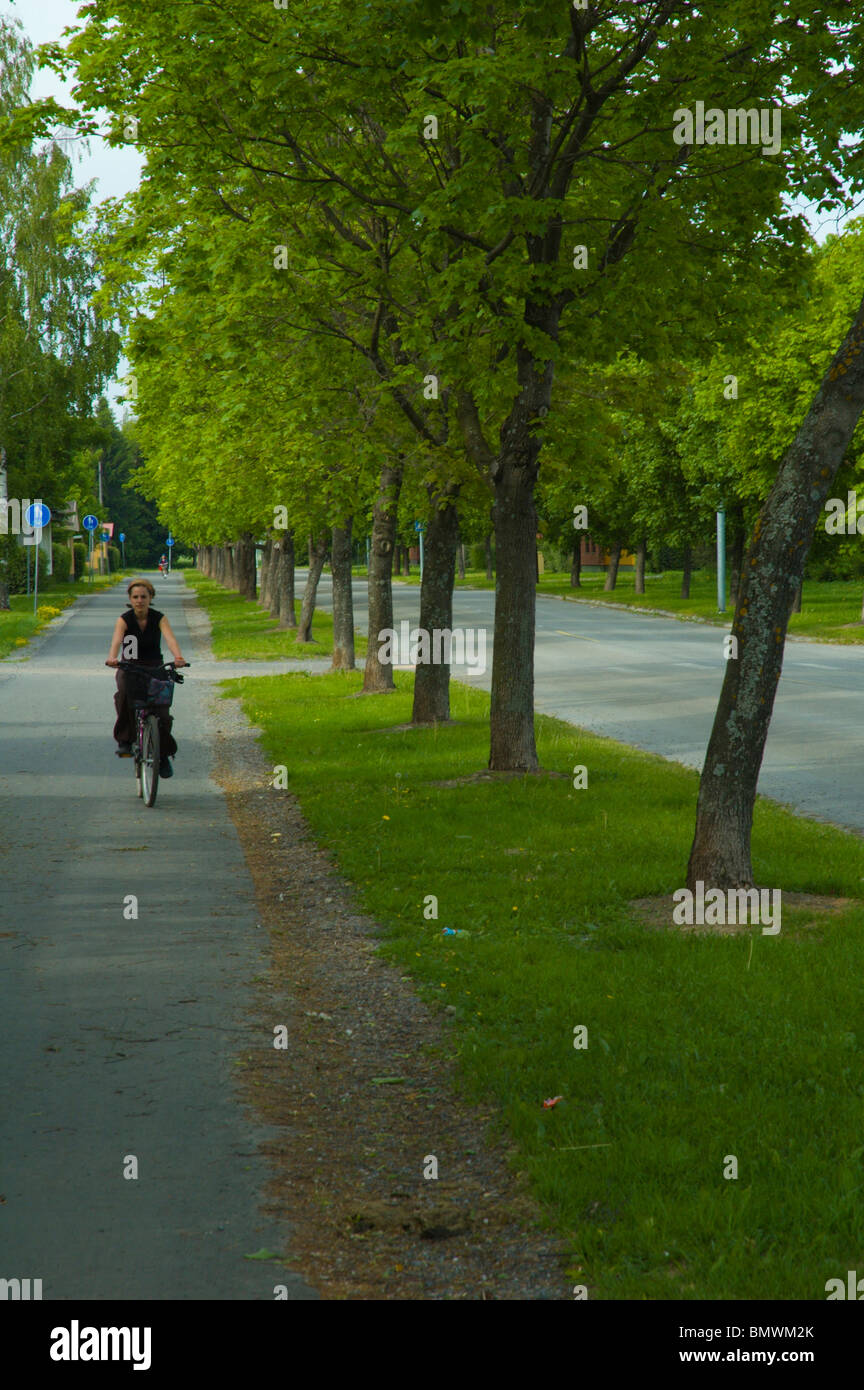 Bicycle lane suburbs Pori western Finland Europe Stock Photo - Alamy