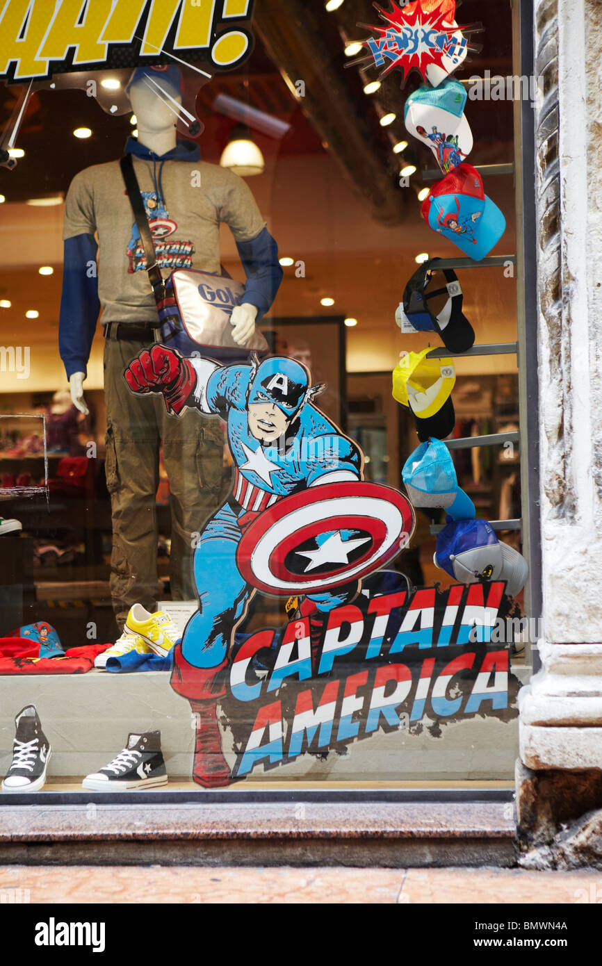 Captain America on a shop window in Verona, Italy Stock Photo - Alamy