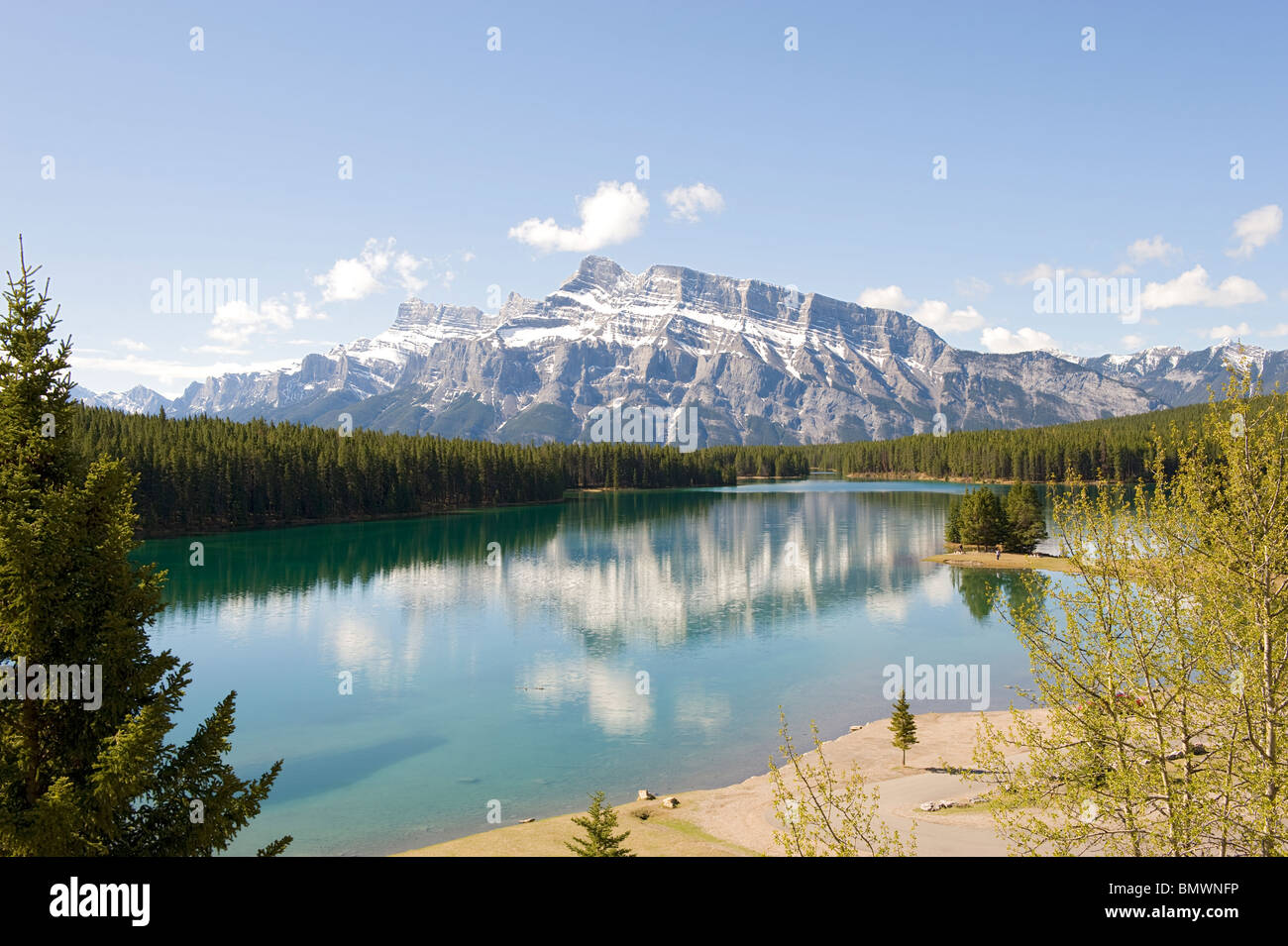 Two Jacks Lake in the Banff area of the Canadian Rockies Stock Photo ...