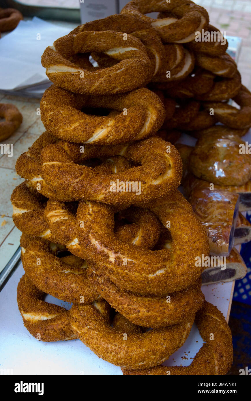 Simit the Turkish round bread Antalya Mediterranean coast Turkey Asia ...