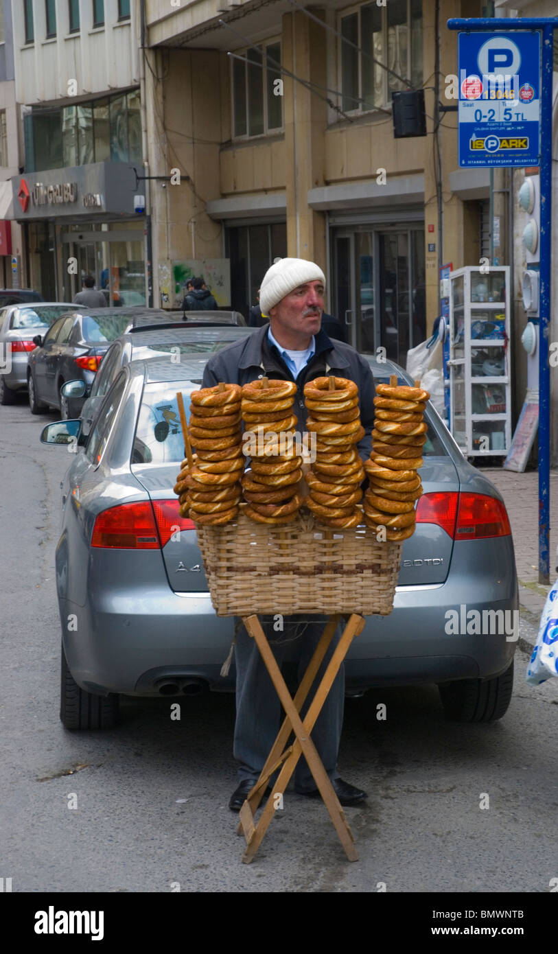 Simit the round bread seller Beyoglu district Istanbul Turkey Europe ...