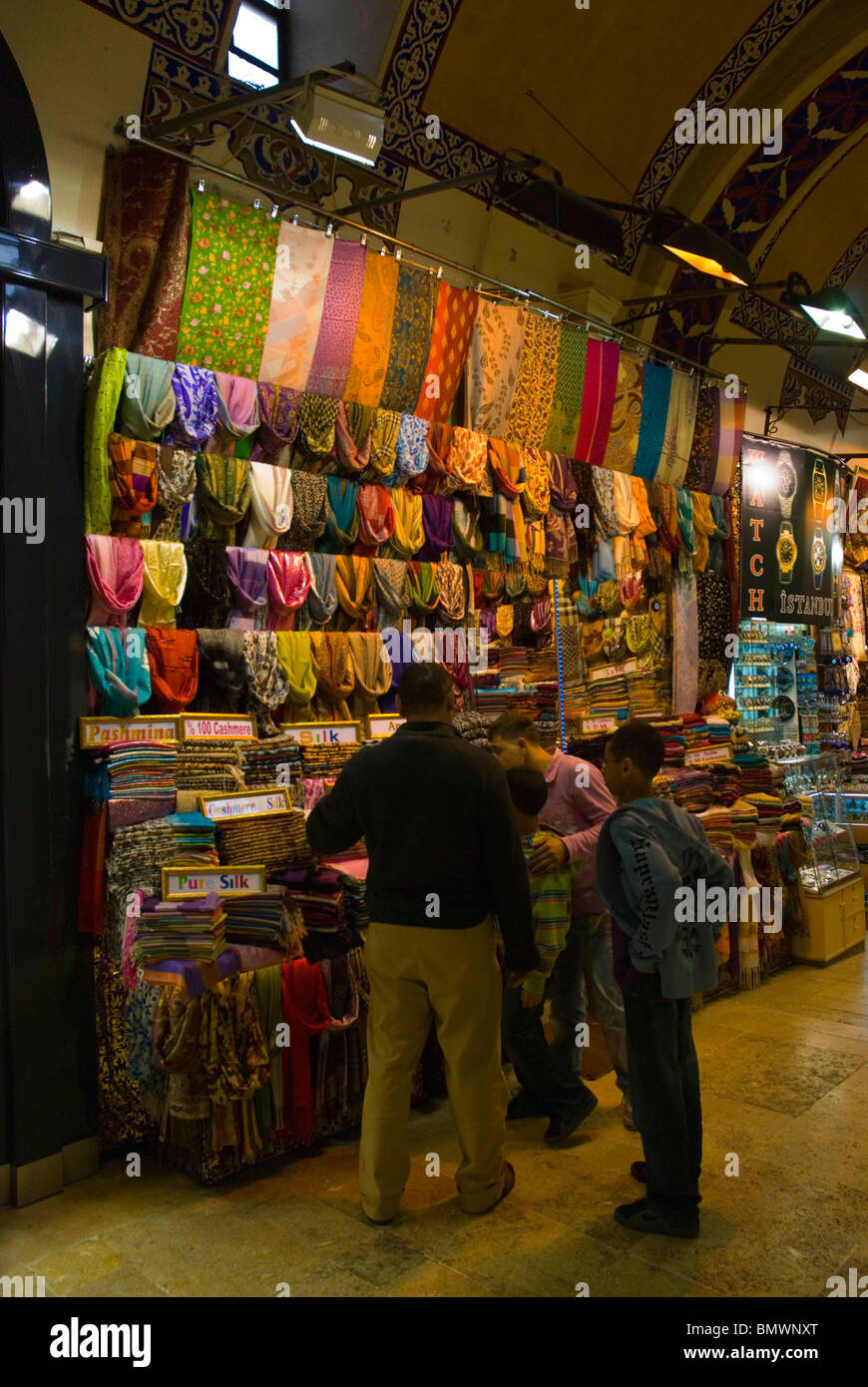 Cashmir and silk stall Grand Bazaar Sultanahmet Istanbul Turkey Europe ...
