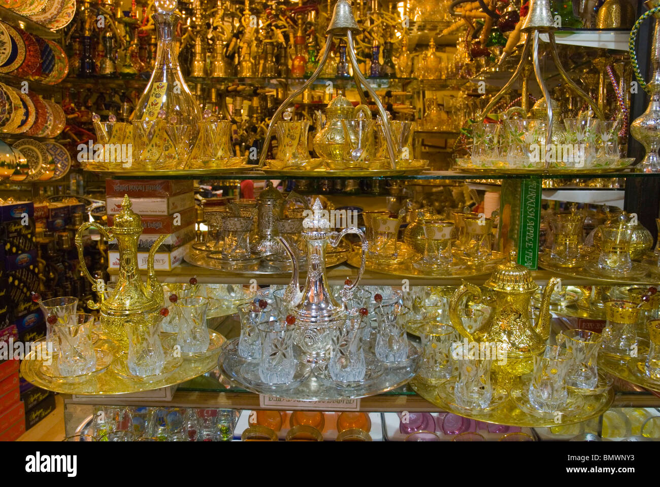 Tea sets Grand Bazaar market Sultanahmet Istanbul Turkey Europe Stock ...