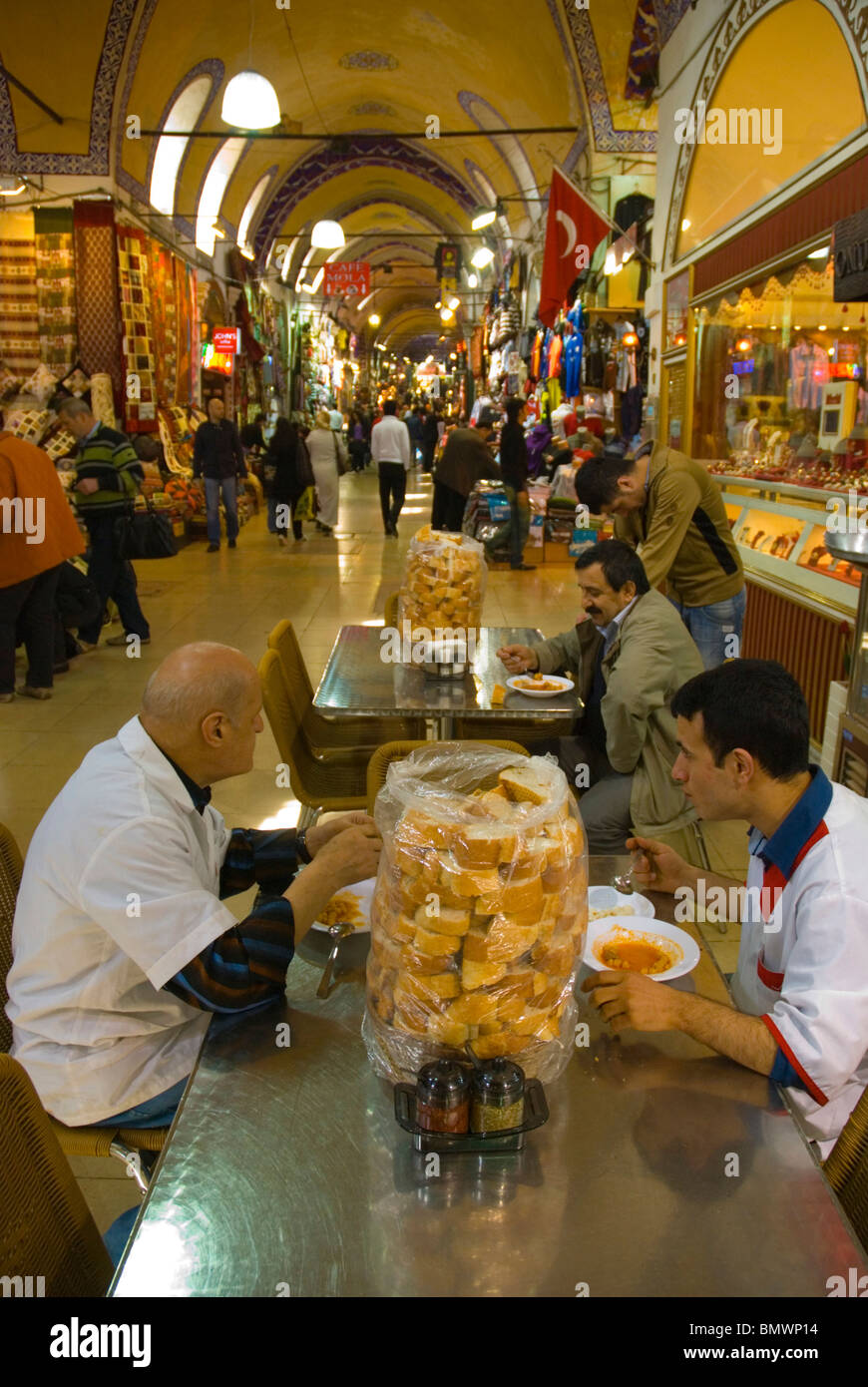 Turkish men eating soup Grand Bazaar market Sultanahmet Istanbul Turkey ...