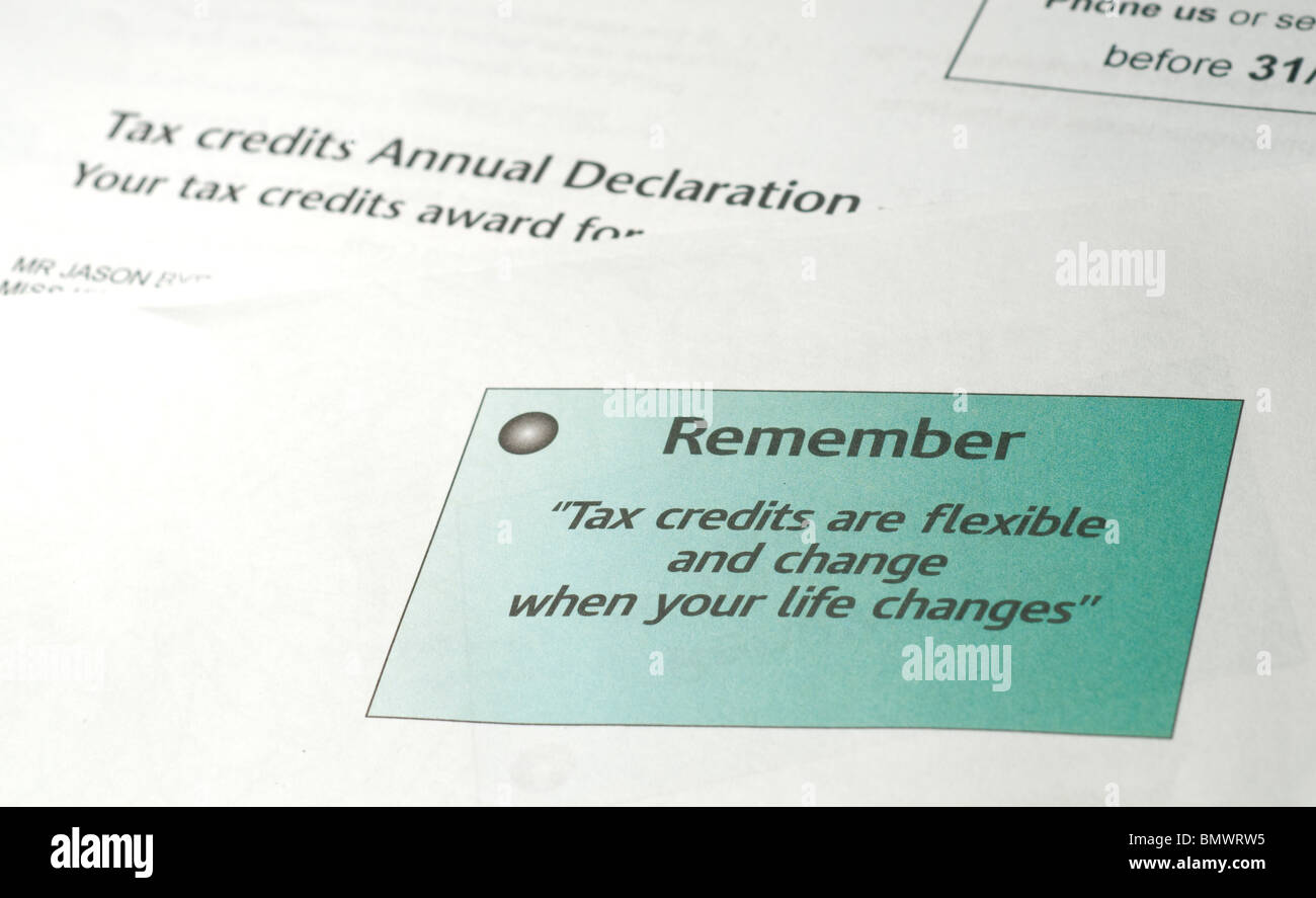 Child and Family Tax Credit Form Stock Photo - Alamy