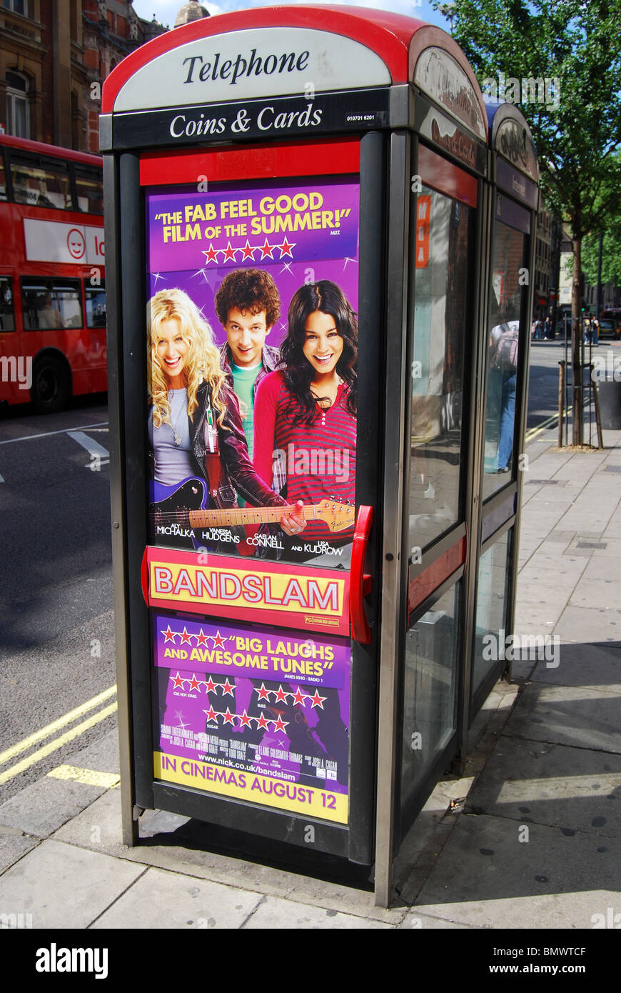 Telephone box advertising poster Bandslam Stock Photo - Alamy
