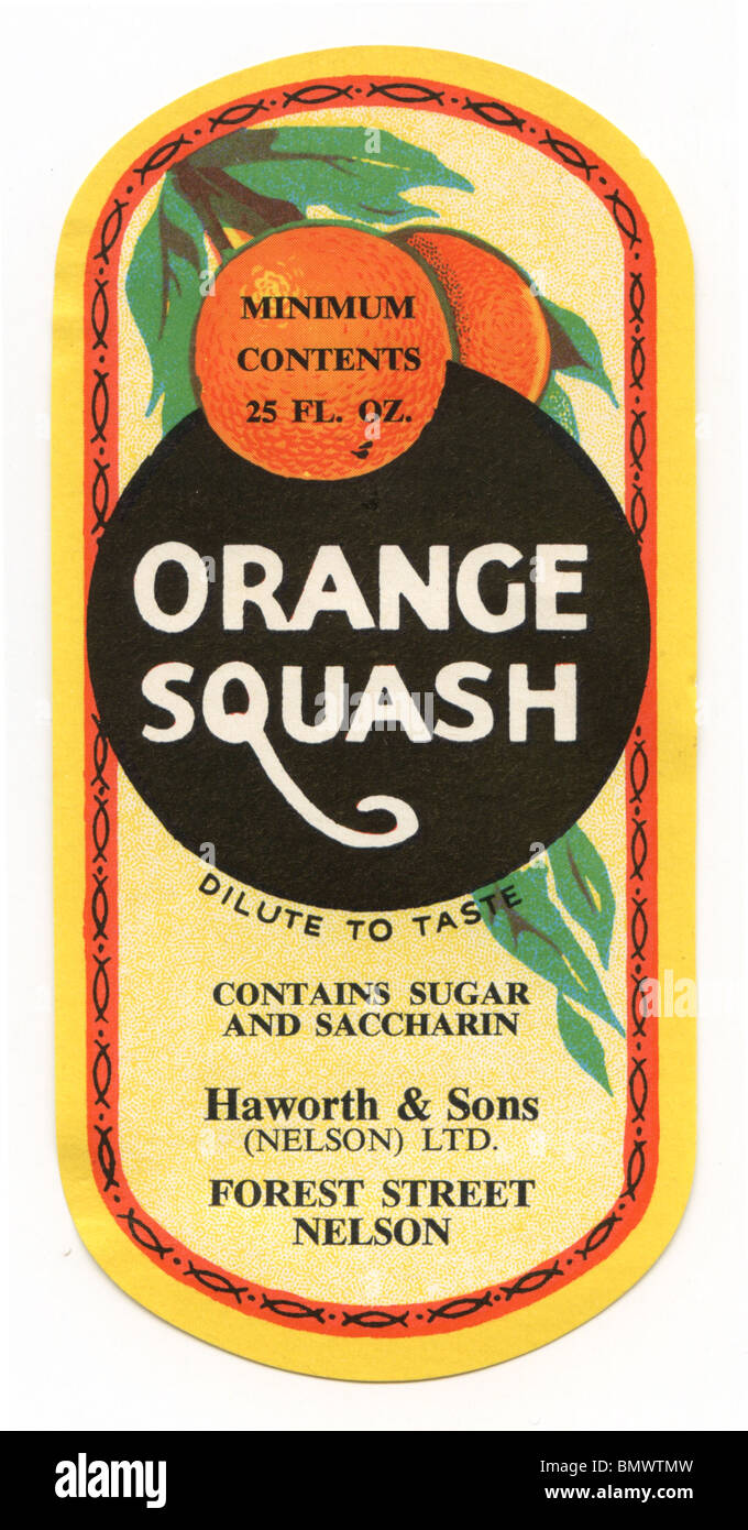 Orange Squash Label Stock Photo - Alamy