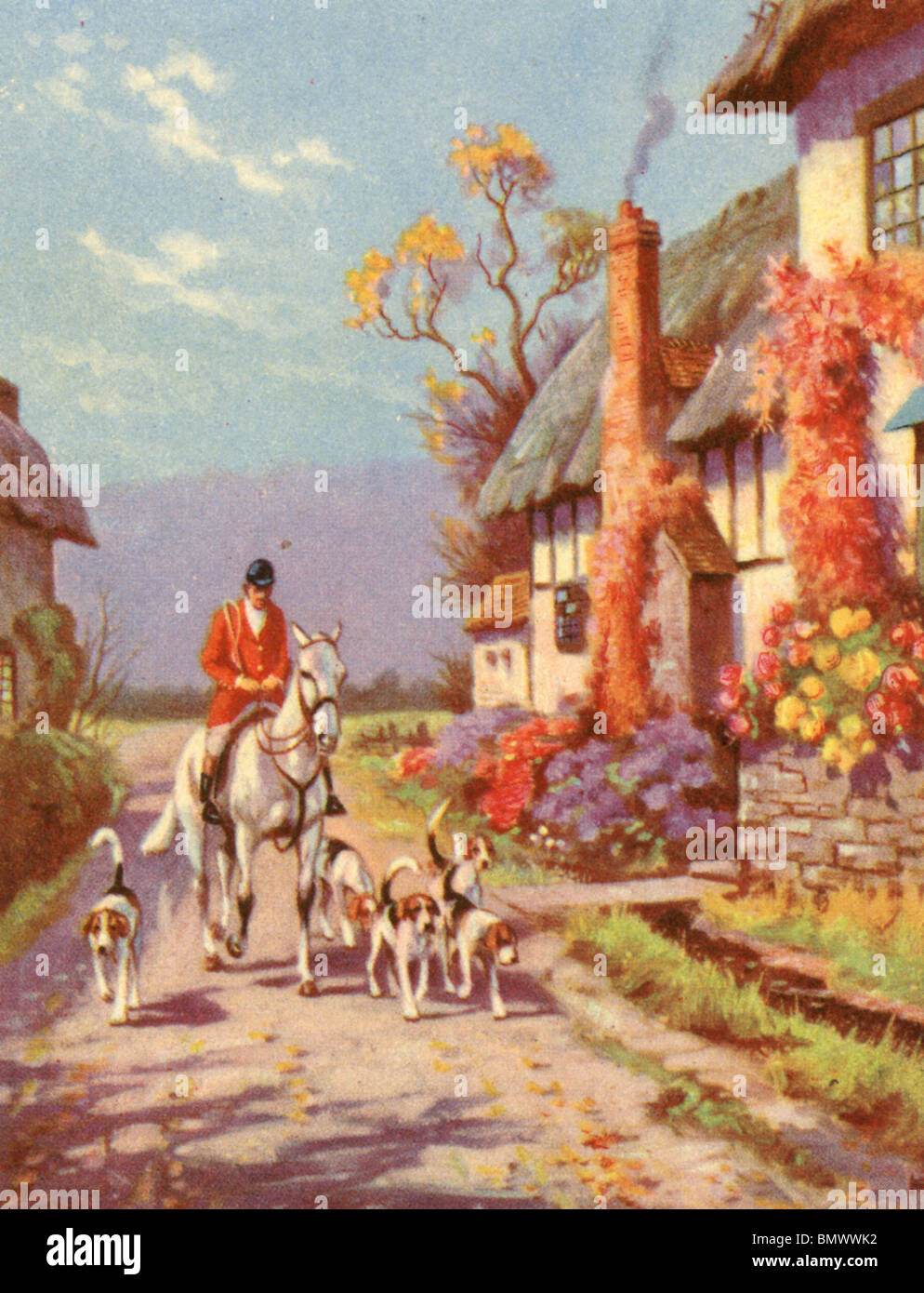 Fox Hunter Riding through the Village Stock Photo - Alamy