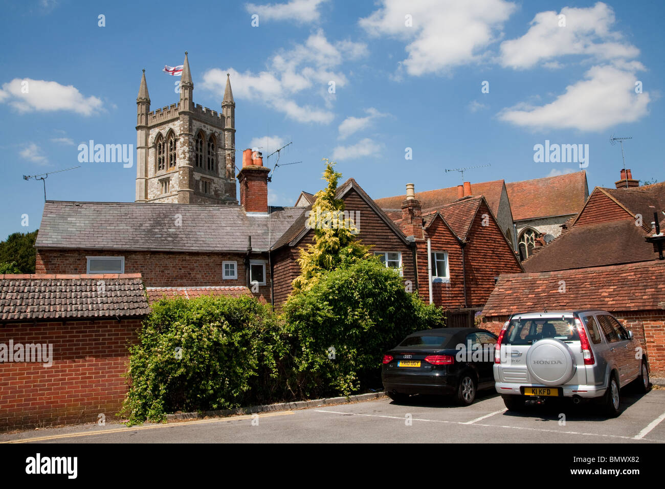 St Andrews Church from Waggon Yard car park Farnham Surrey Stock Photo ...