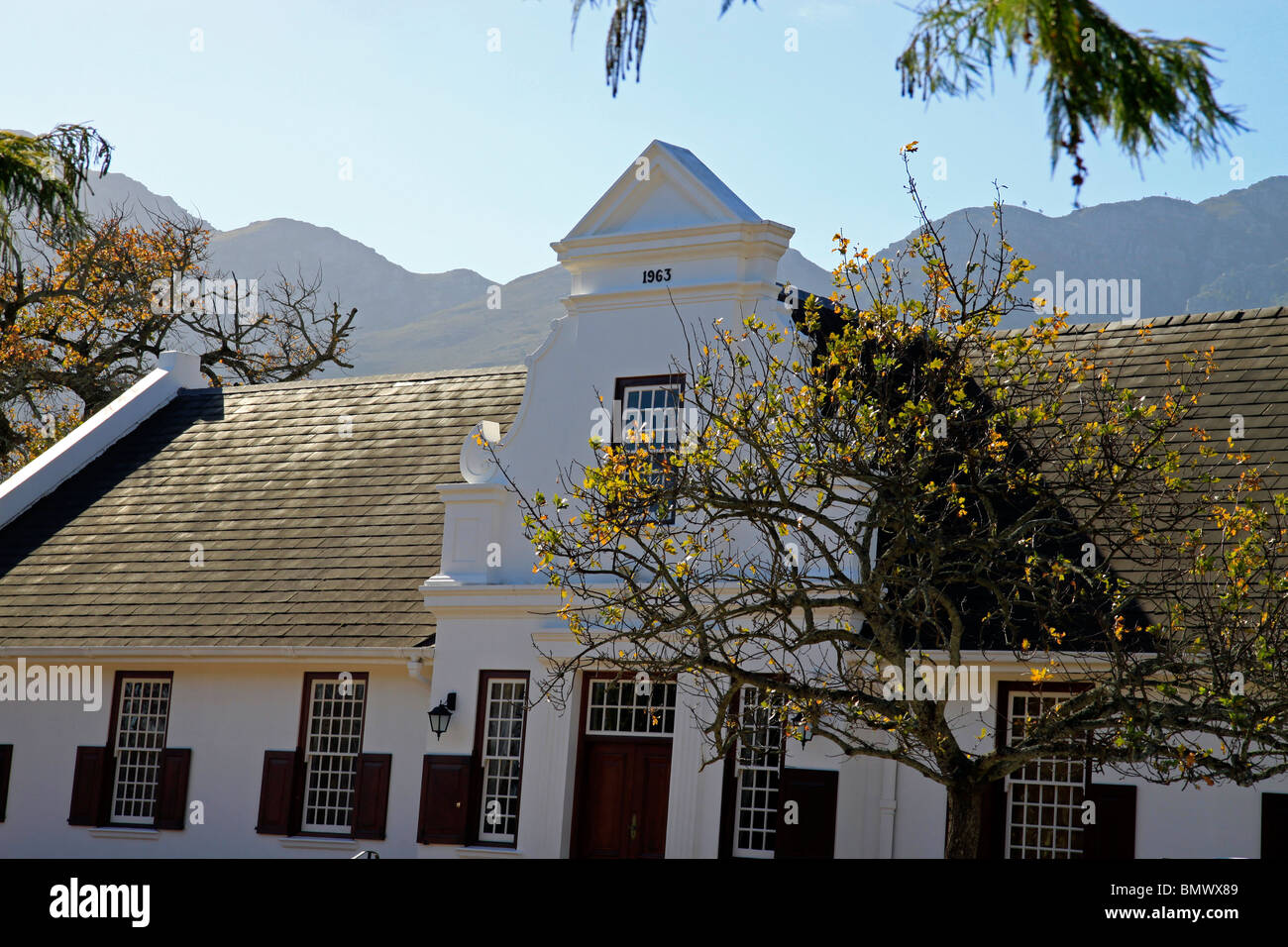 Cape Dutch style house in the town of Franschhoek in the Cape Winelands ...
