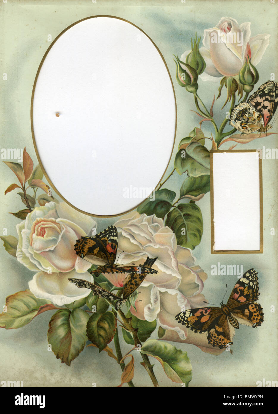 Decorative Photo Frame - Pink Roses and Butterflies Stock Photo - Alamy