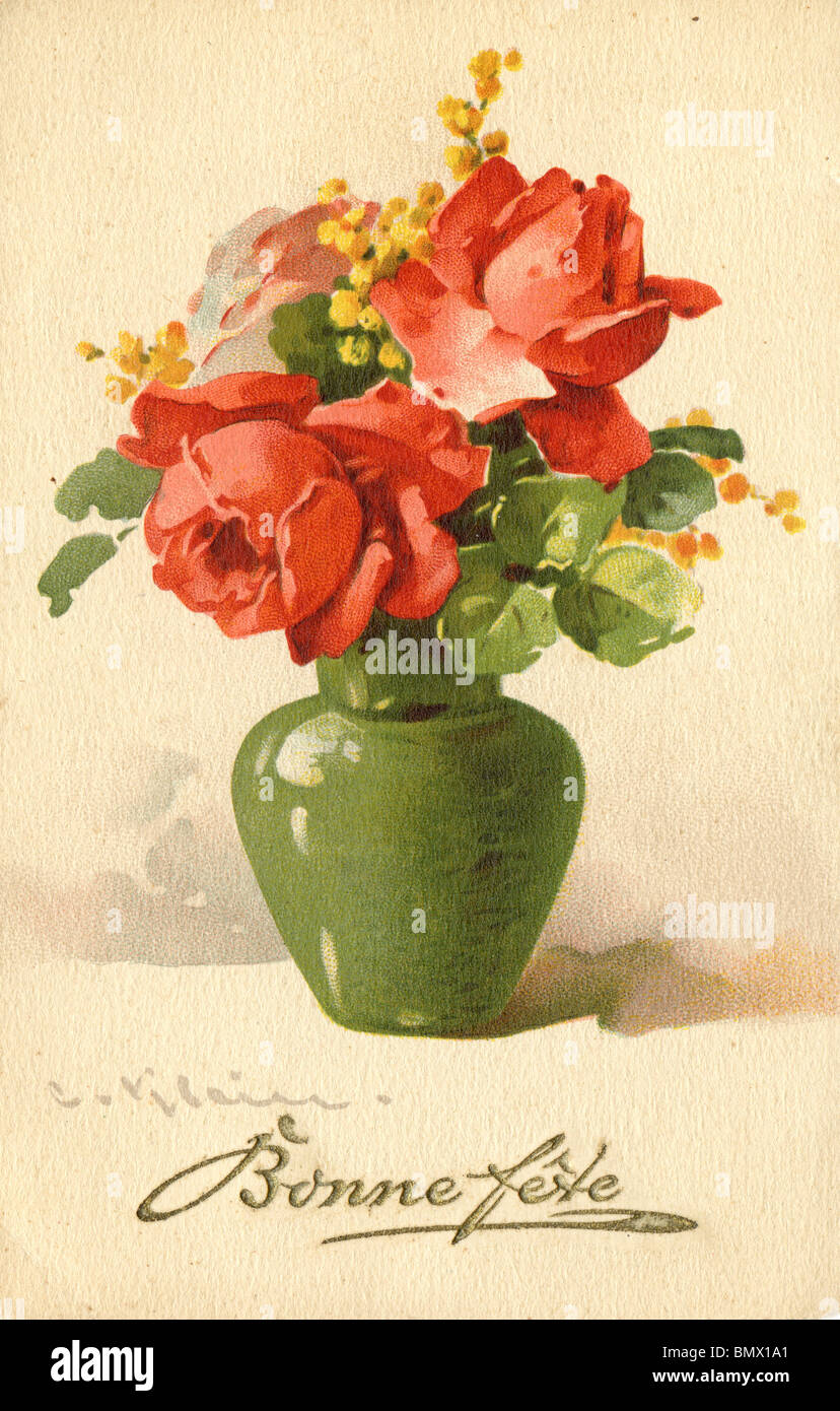 Vase of Red Roses Stock Photo - Alamy