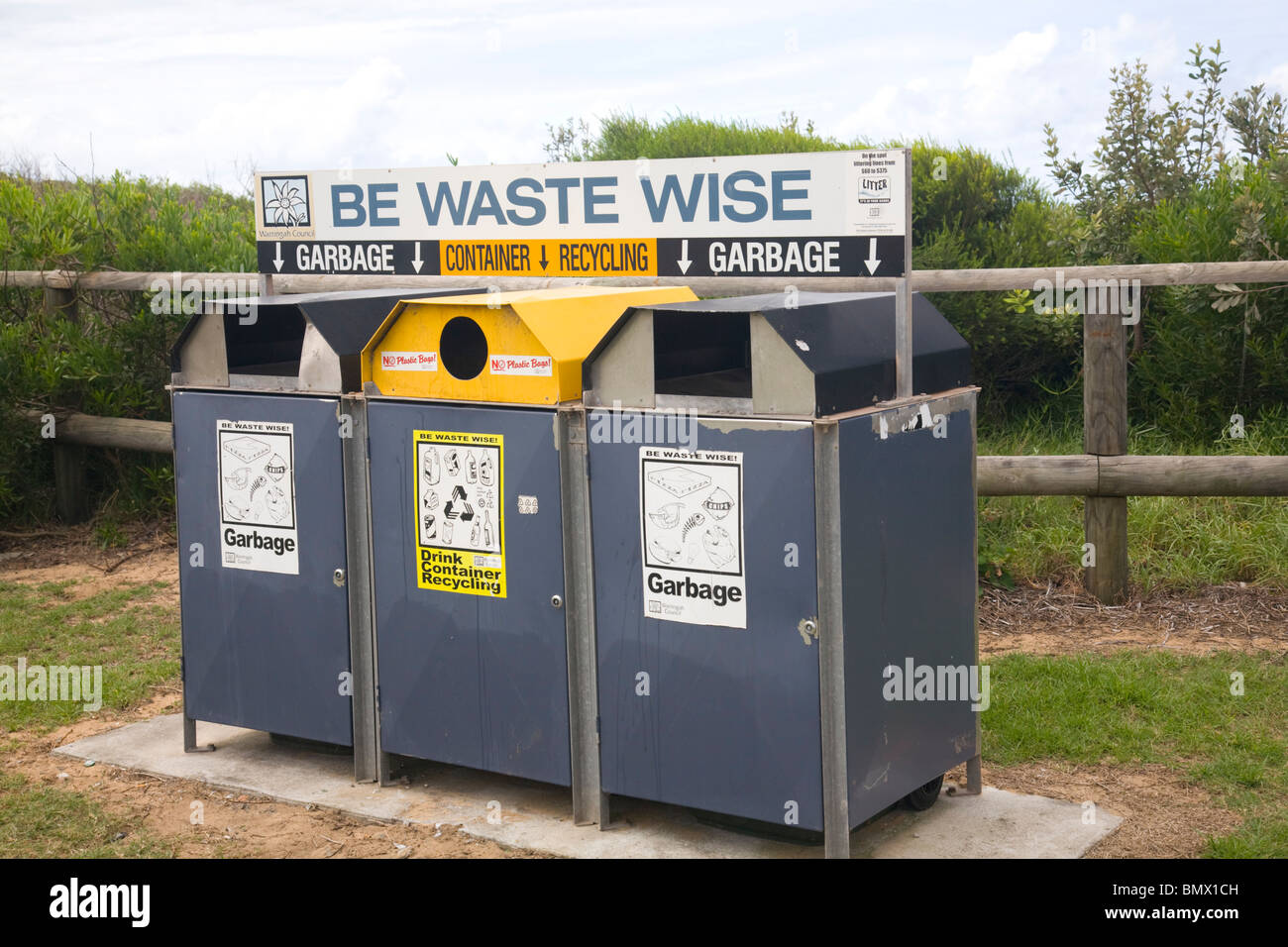recycling waste bins by the beach Stock Photo - Alamy