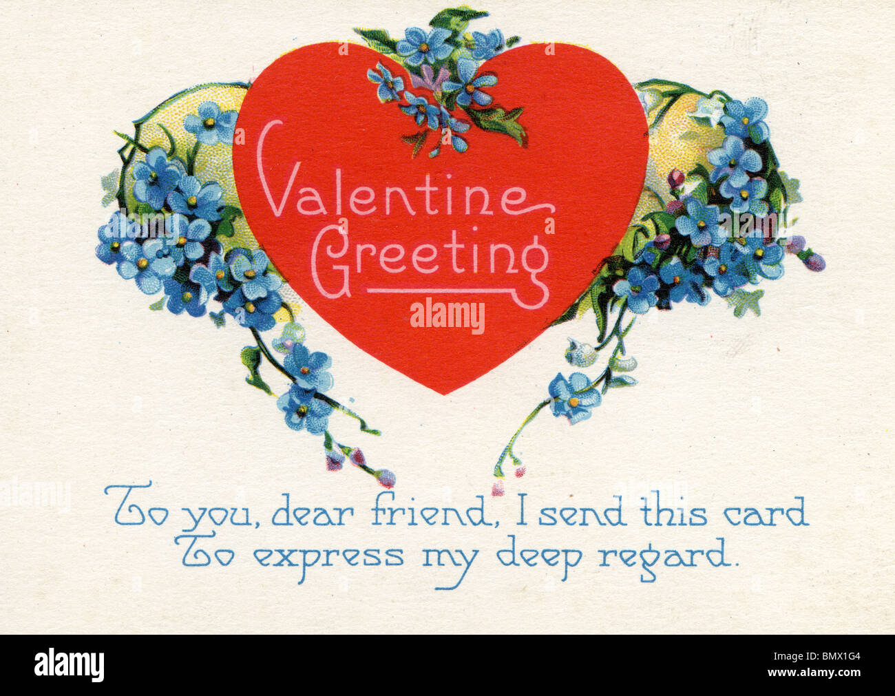 Valentine's Day Card - Red Heart and Forget-Me-Nots Stock Photo - Alamy
