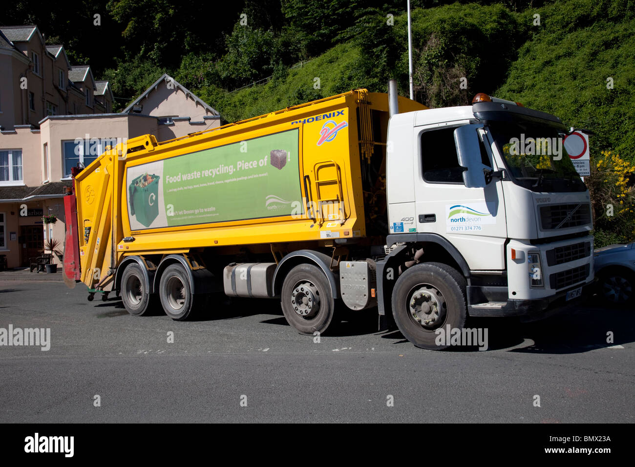 Food waste recycling lorry collecting hotel food waste Lynmouth Devon ...