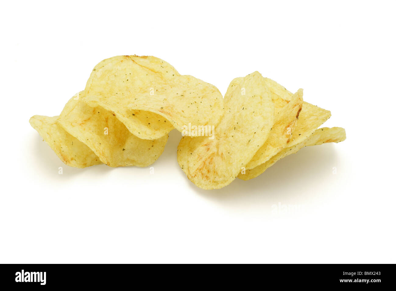 Cripsy and crunchy potato chips on white background Stock Photo - Alamy