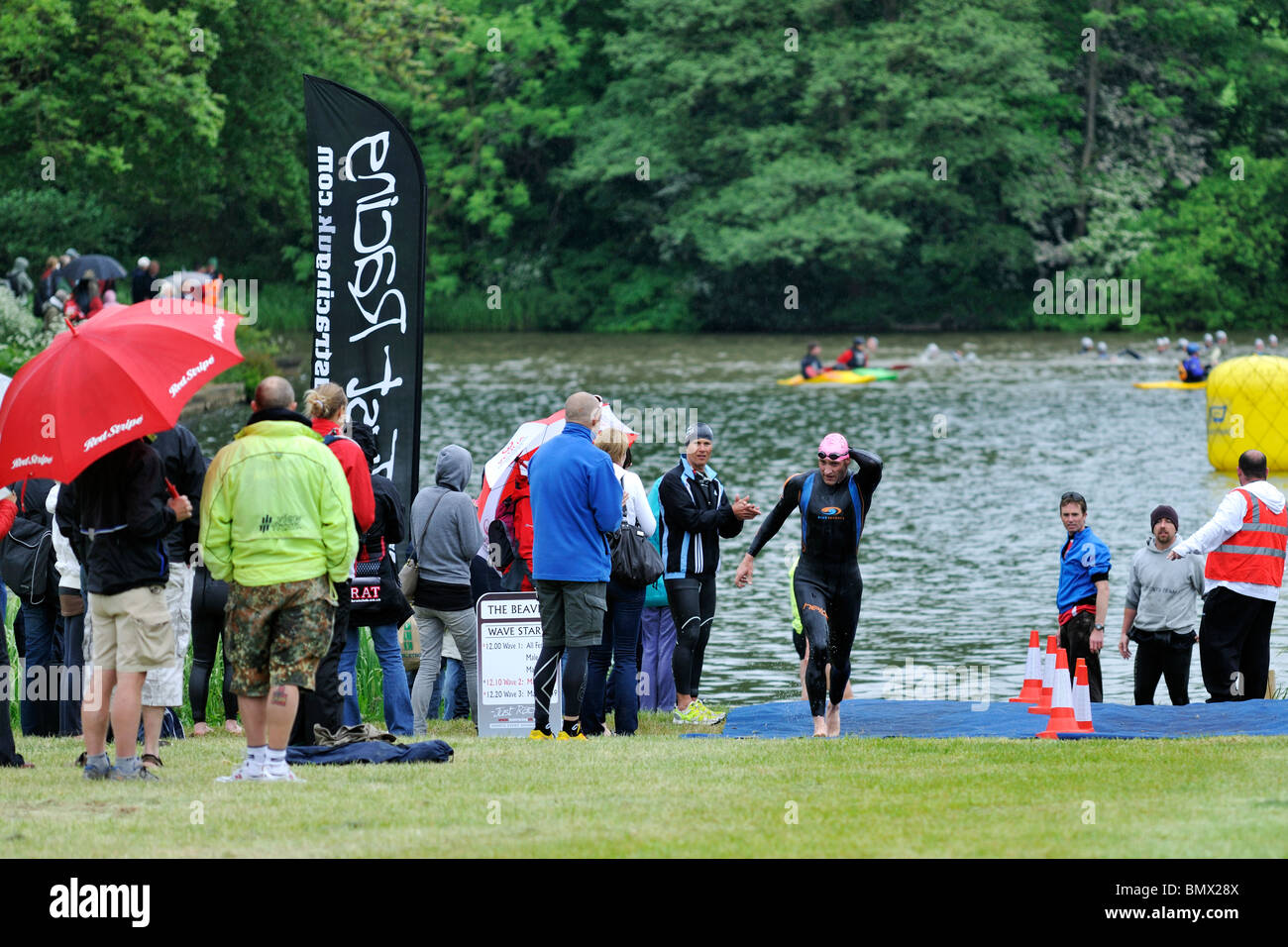 A swimmer 'in transition' between the swim and bike sections of the ...