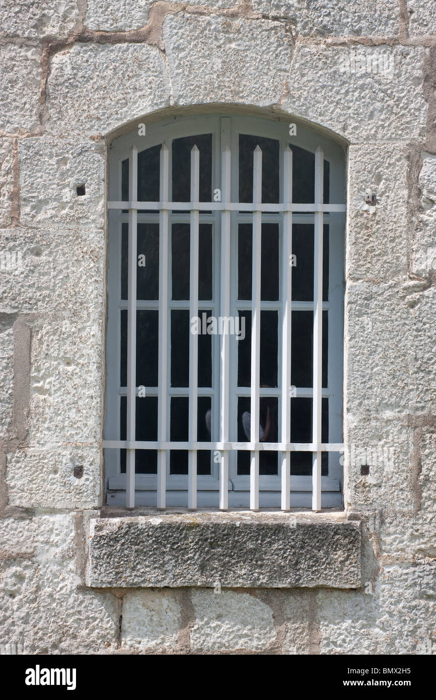 barred bars arch window stone wall Stock Photo - Alamy