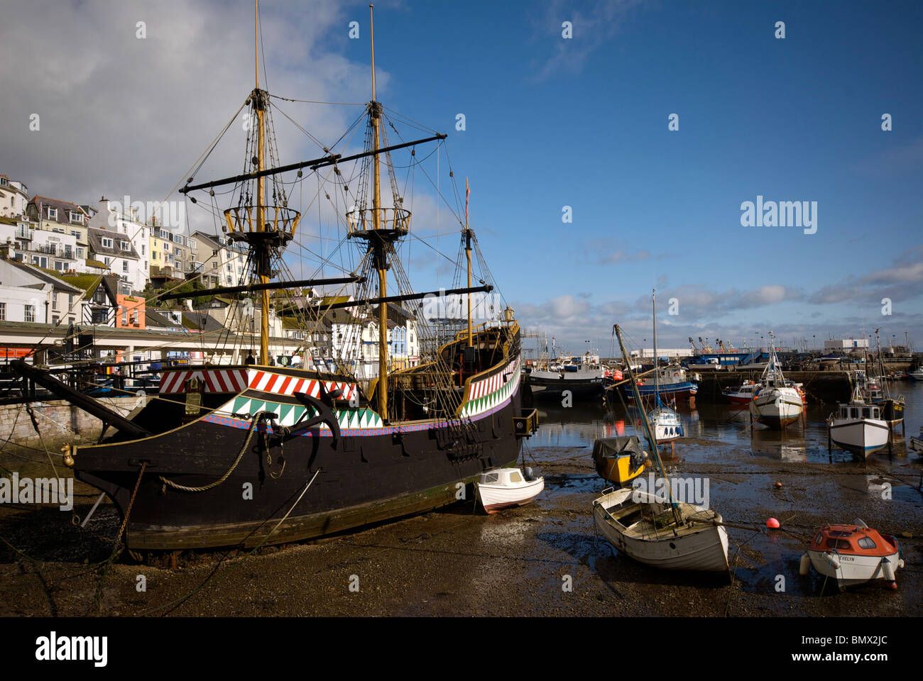 Brixham Devon UK Harbor Harbour Golden Hind Stock Photo - Alamy