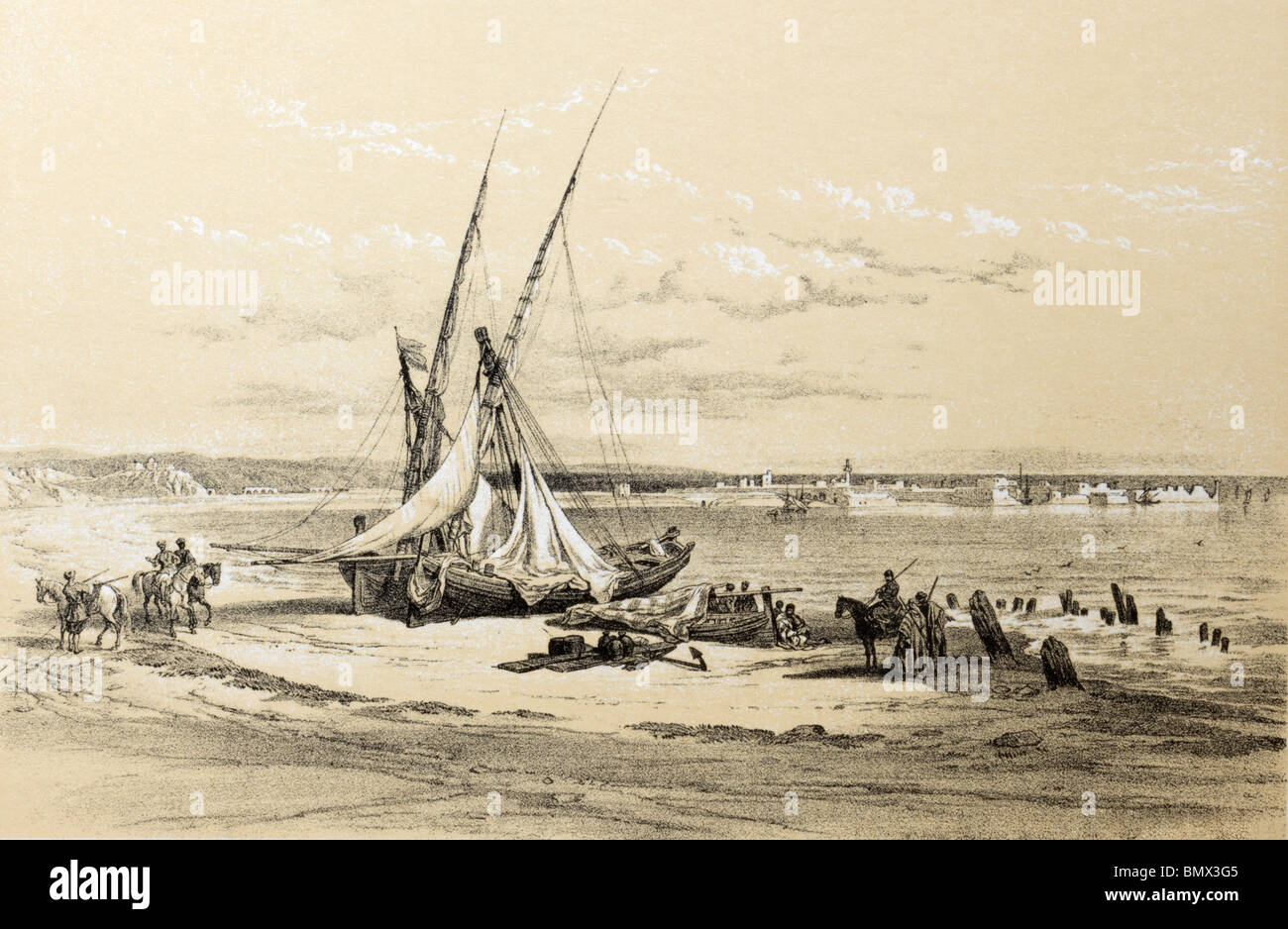 port of tyre lebanon by david roberts 1839 Stock Photo - Alamy