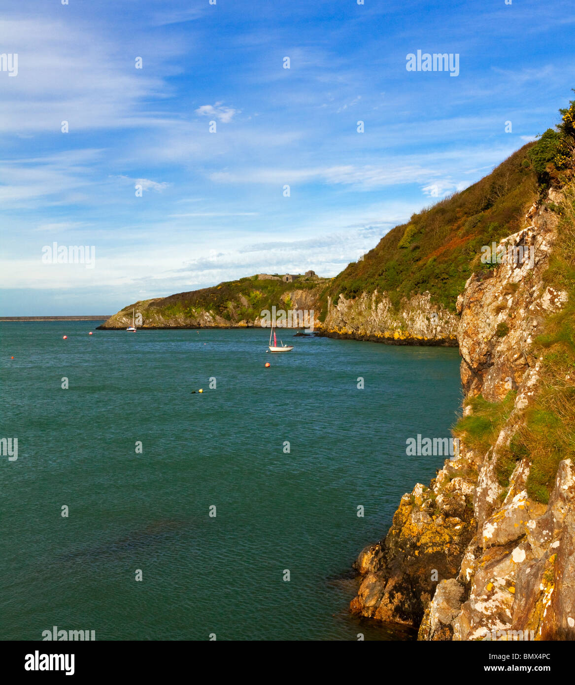 View of the coast and cliffs near Lower Fishguard in Pembrokeshire ...