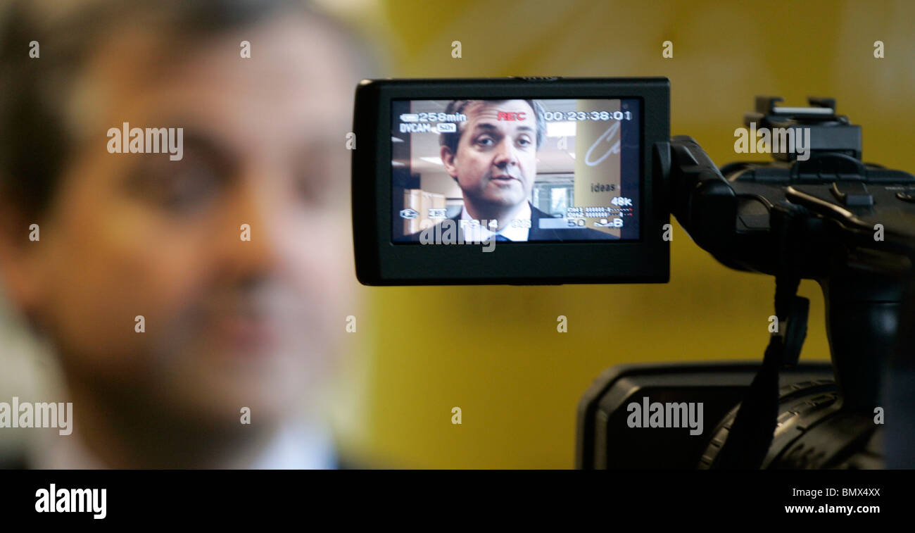 chris huhne MP faces the media Stock Photo - Alamy
