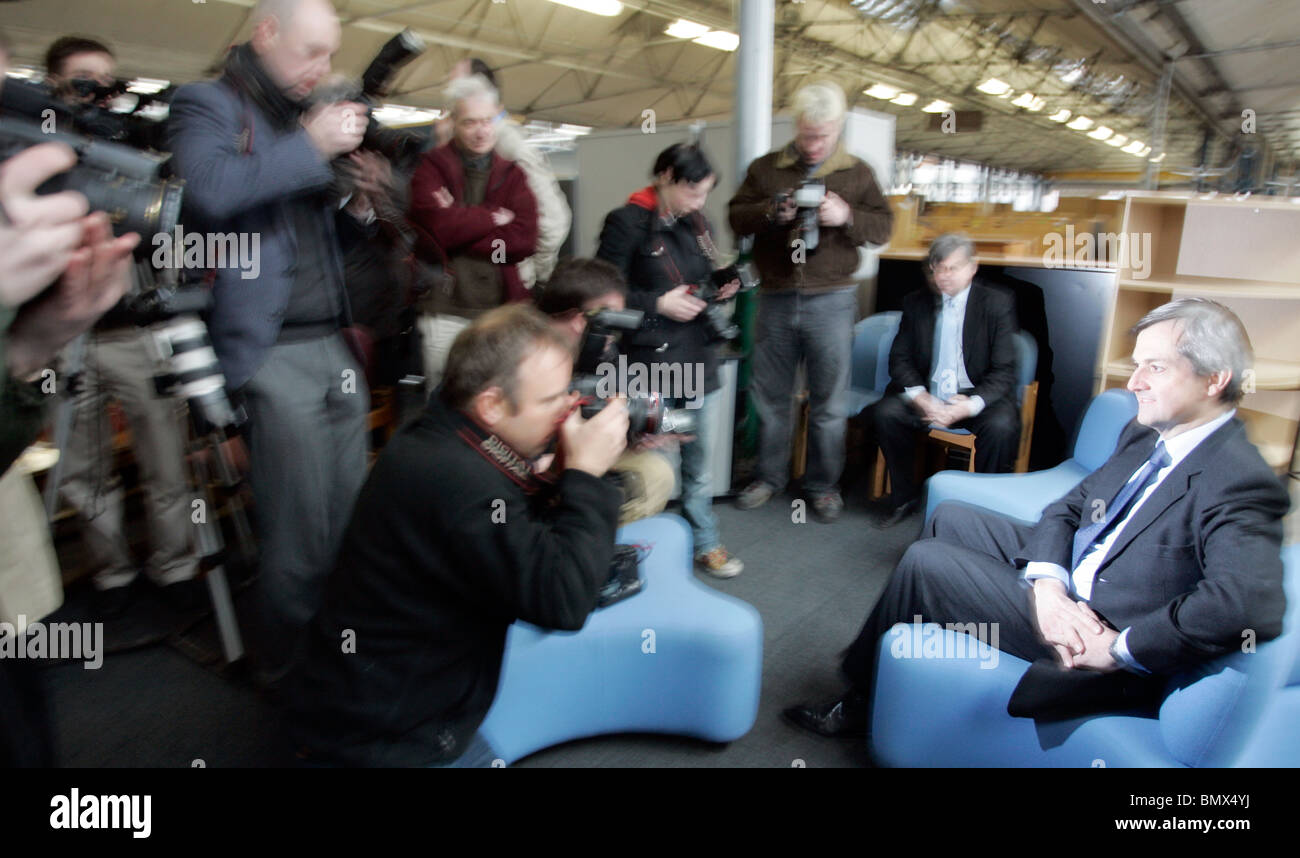chris huhne MP faces the media Stock Photo - Alamy