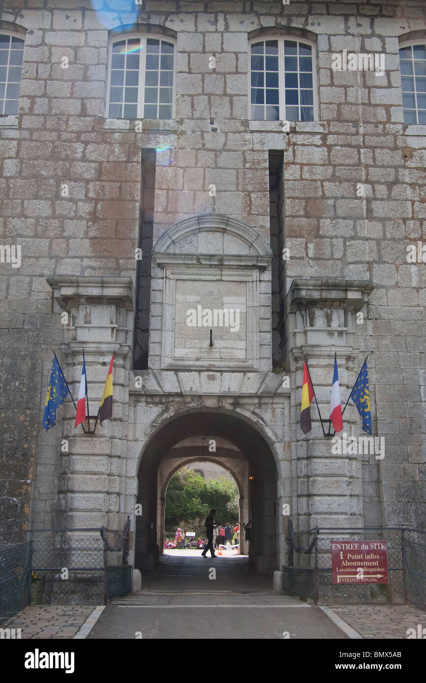 chateau front facade arch stone baroque flags Stock Photo - Alamy