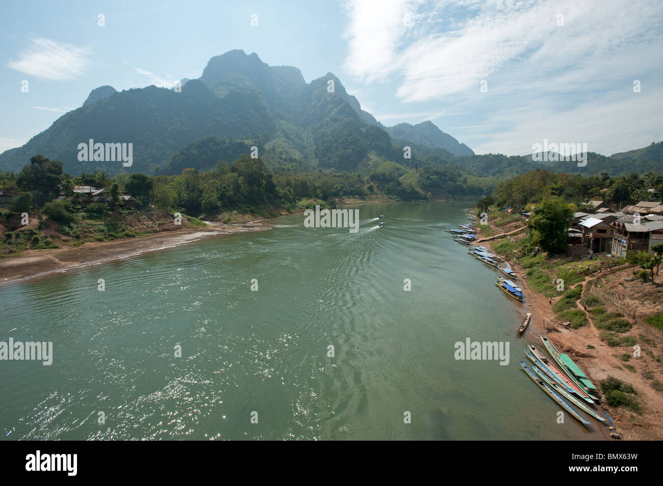 The village of Nong Khiaw in Northern Laos sits on the Nam Ou river ...
