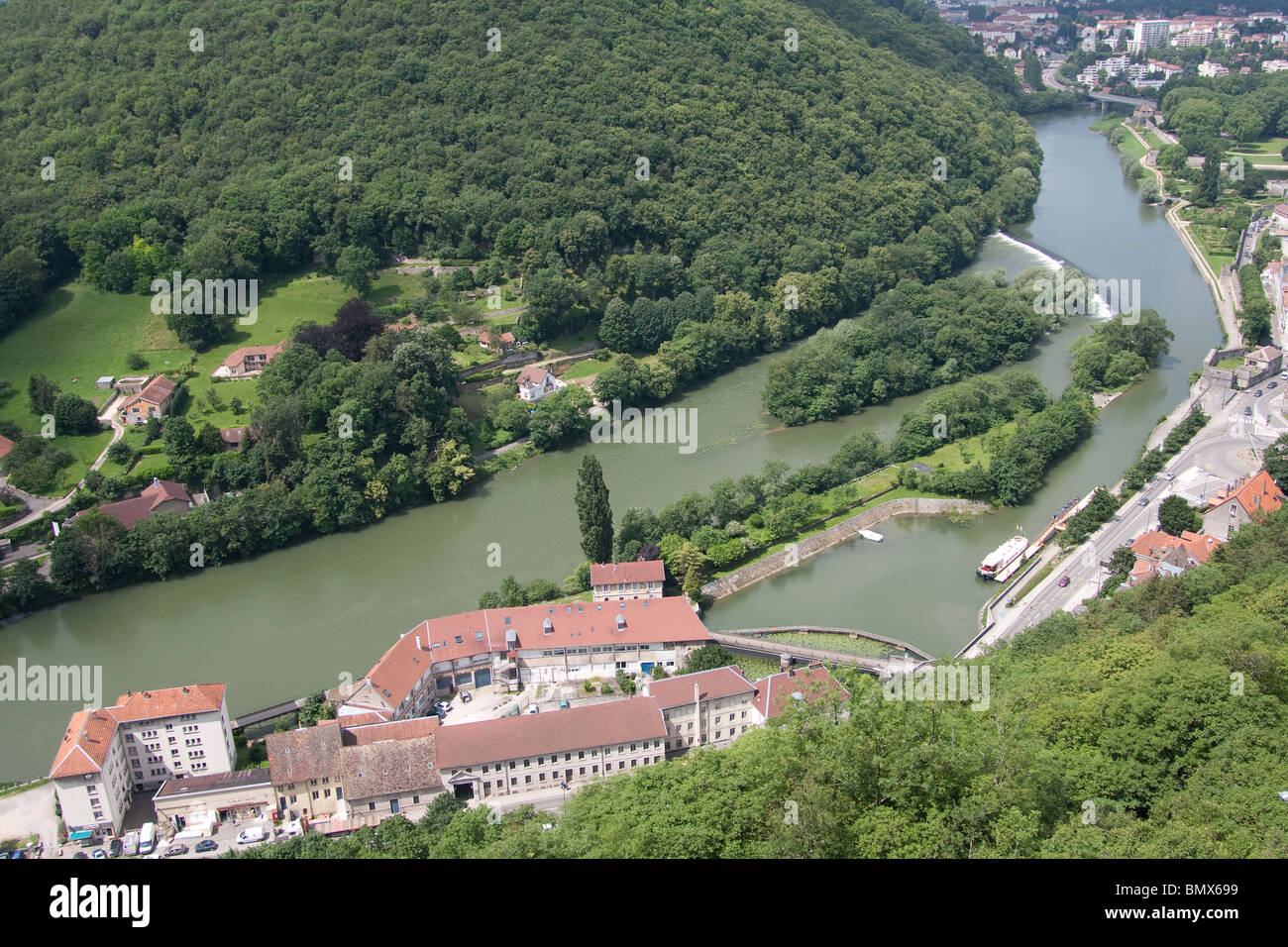 aerial view cityscape river doubs forest city Stock Photo - Alamy