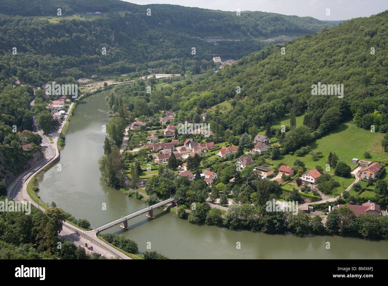 aerial view cityscape river doubs forest city Stock Photo - Alamy