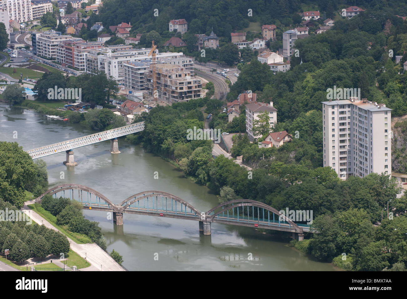 aerial view cityscape river doubs forest city Stock Photo - Alamy