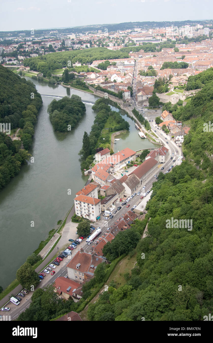 aerial view cityscape river doubs forest city Stock Photo - Alamy