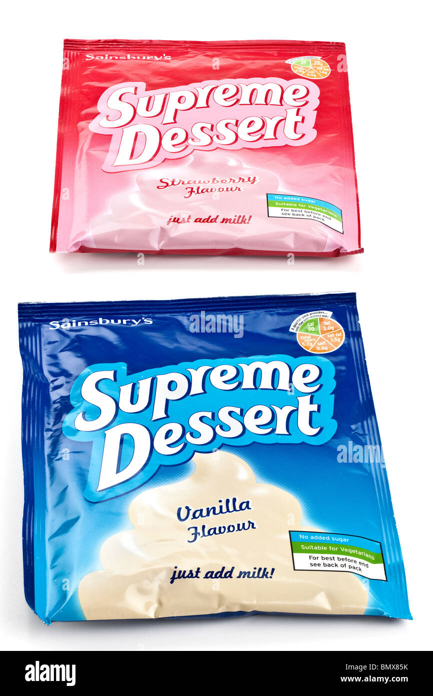 Two packets of Sainsburys Supreme Desserts Strawberry and Vanilla ...