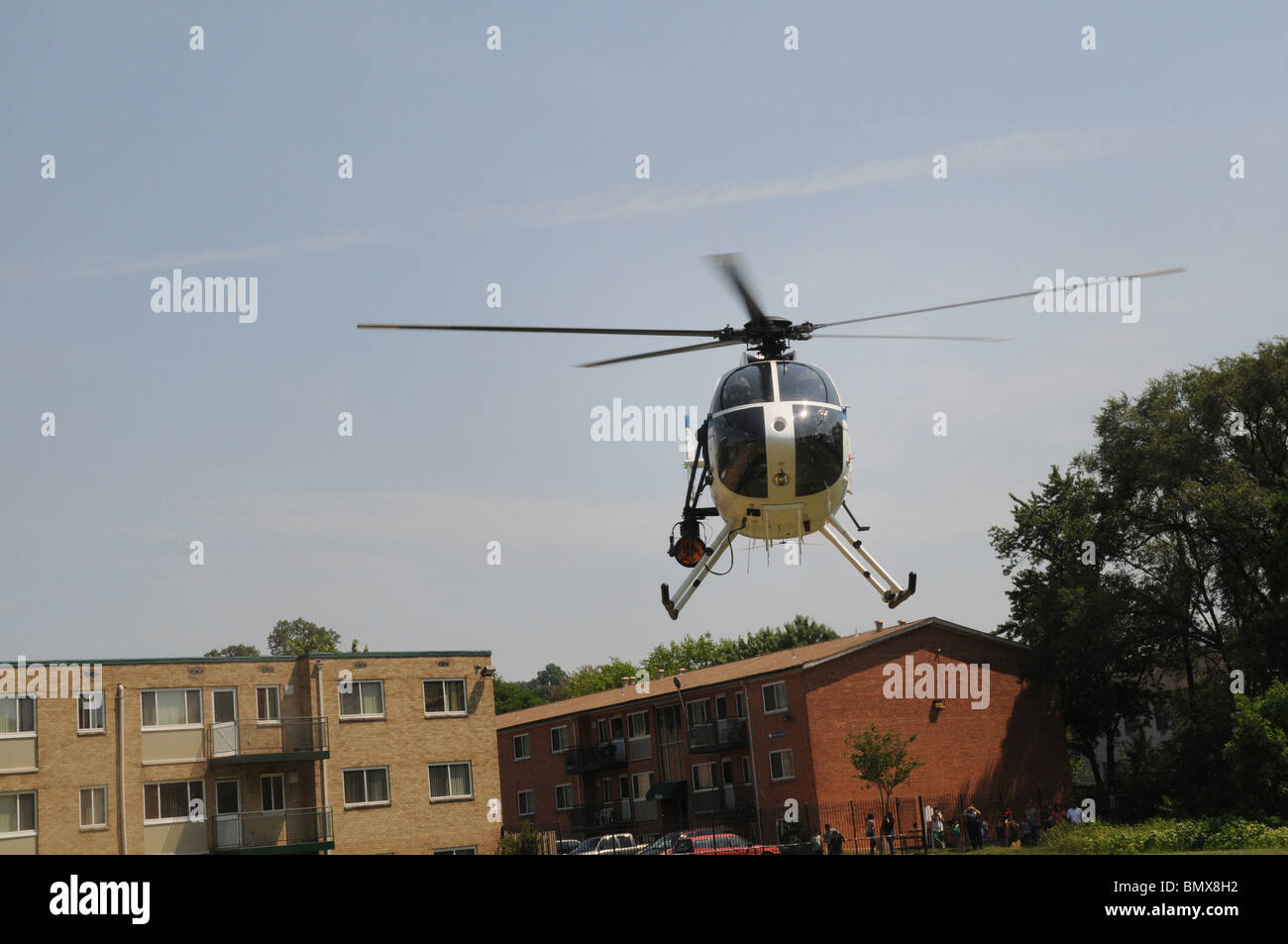 A Prince George's County ,Md Police helicopter lands at a town festival ...