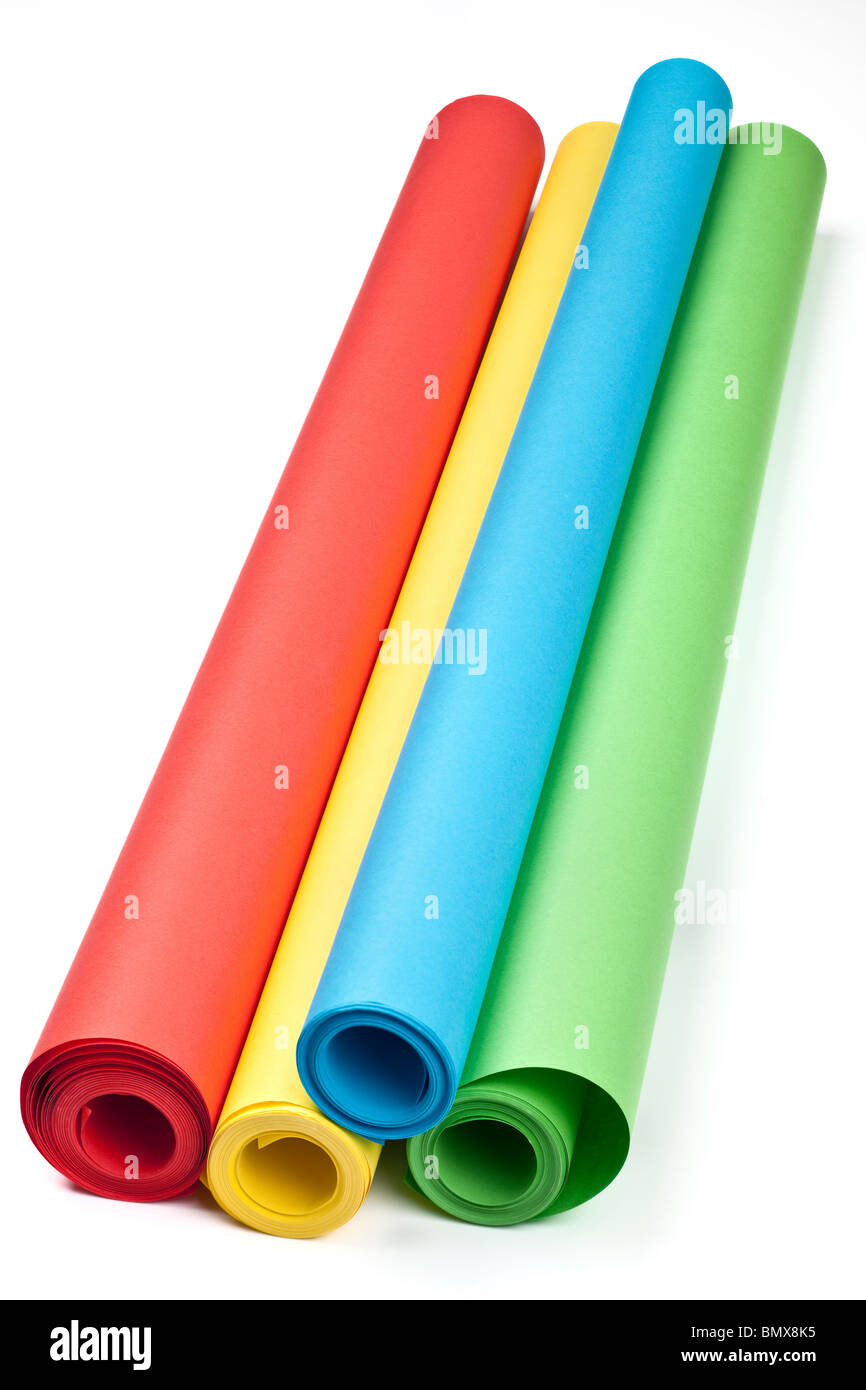 Four rolls of coloured paper Stock Photo - Alamy
