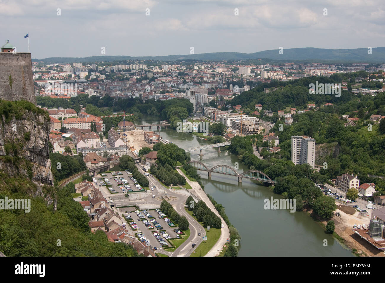 aerial view cityscape river doubs forest city Stock Photo - Alamy