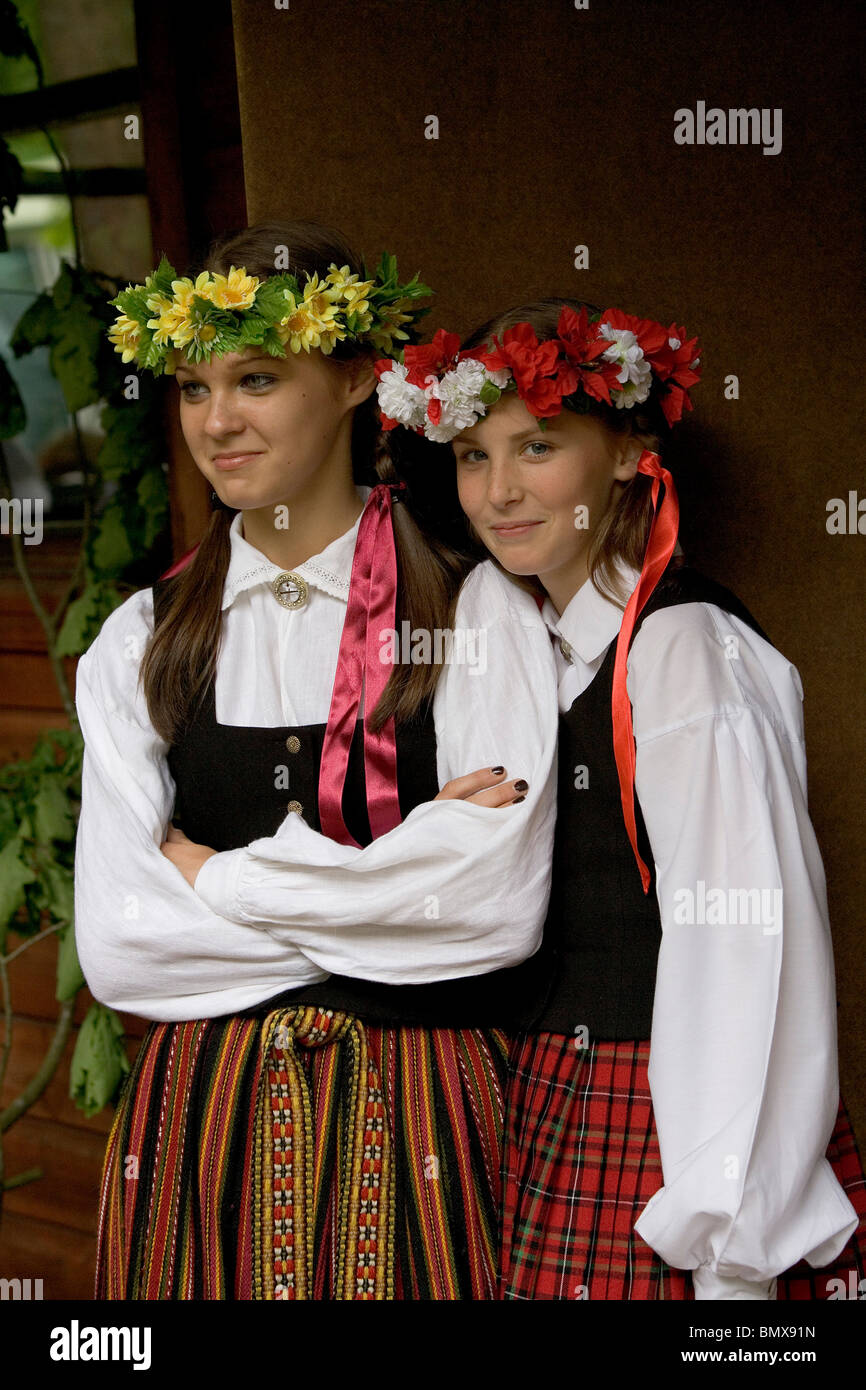 Latvia,Latvian folklore,Traditional costumes Stock Photo - Alamy