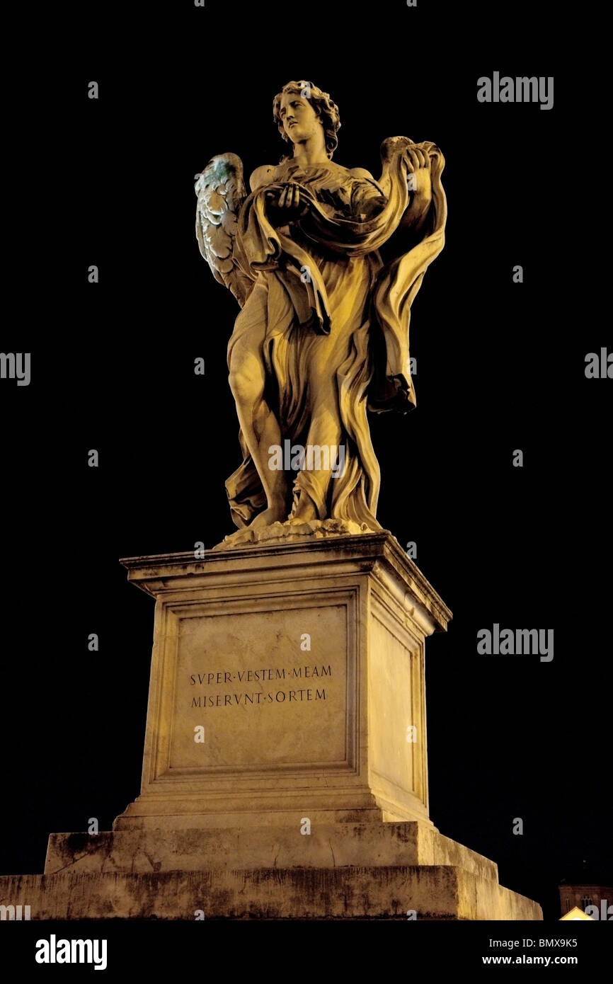 Rome, Italy. Angel with the garment and dice, on Ponte Sant'Angelo ...