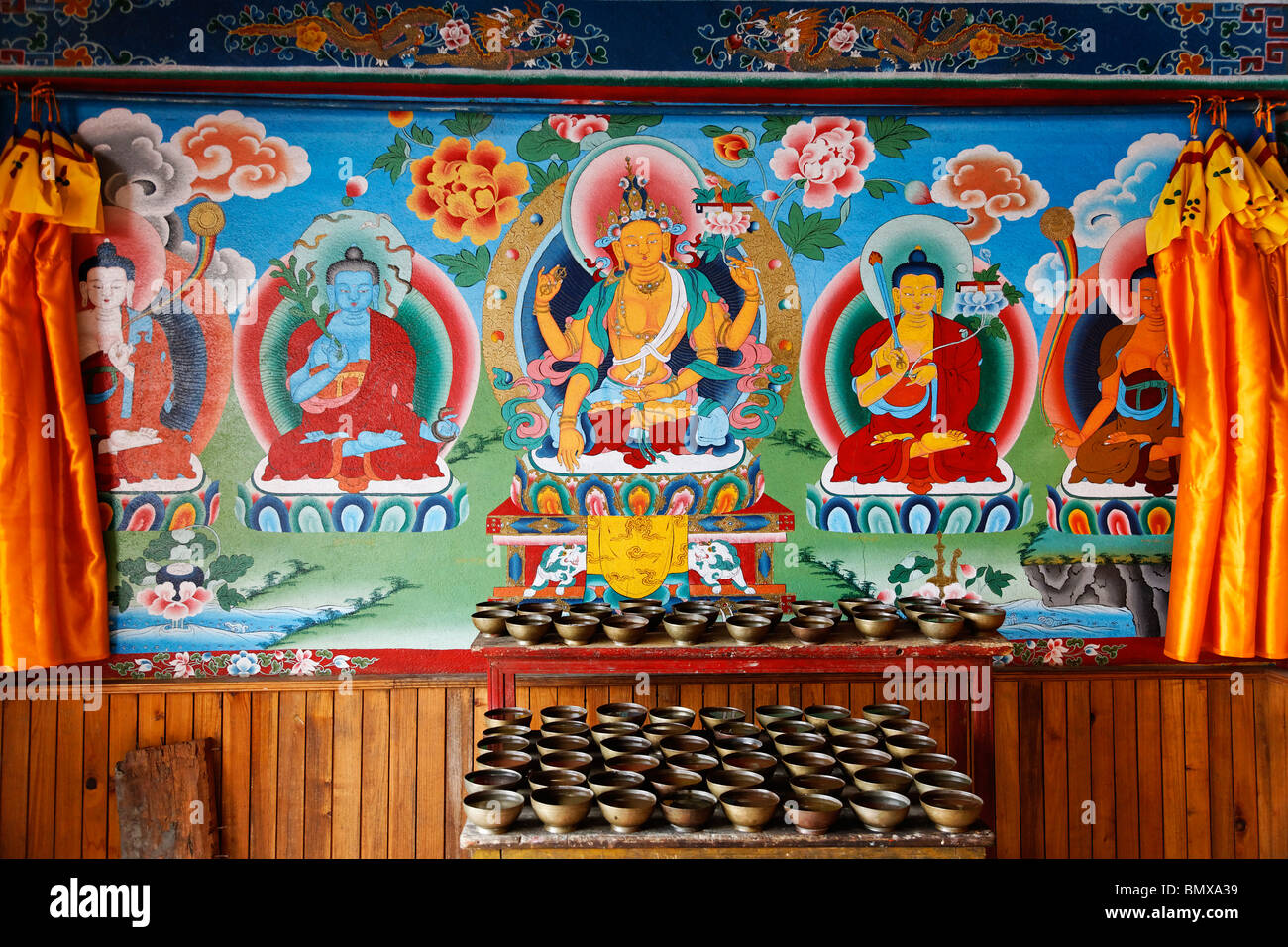 Illustrated walls, the Buddhist Phodong Monastery, Sikkim, India Stock ...