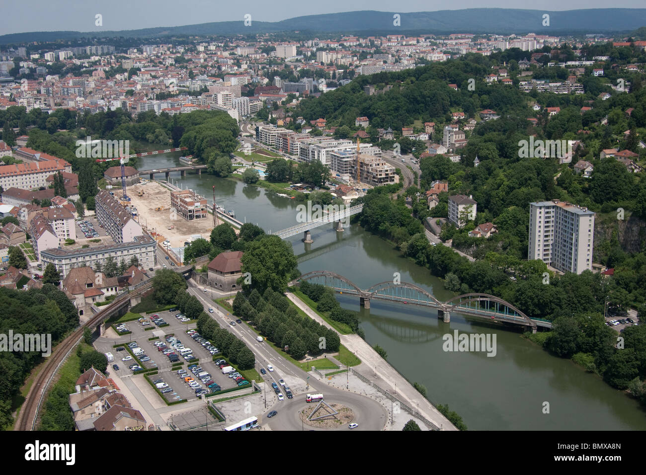 aerial view cityscape river doubs forest city Stock Photo - Alamy