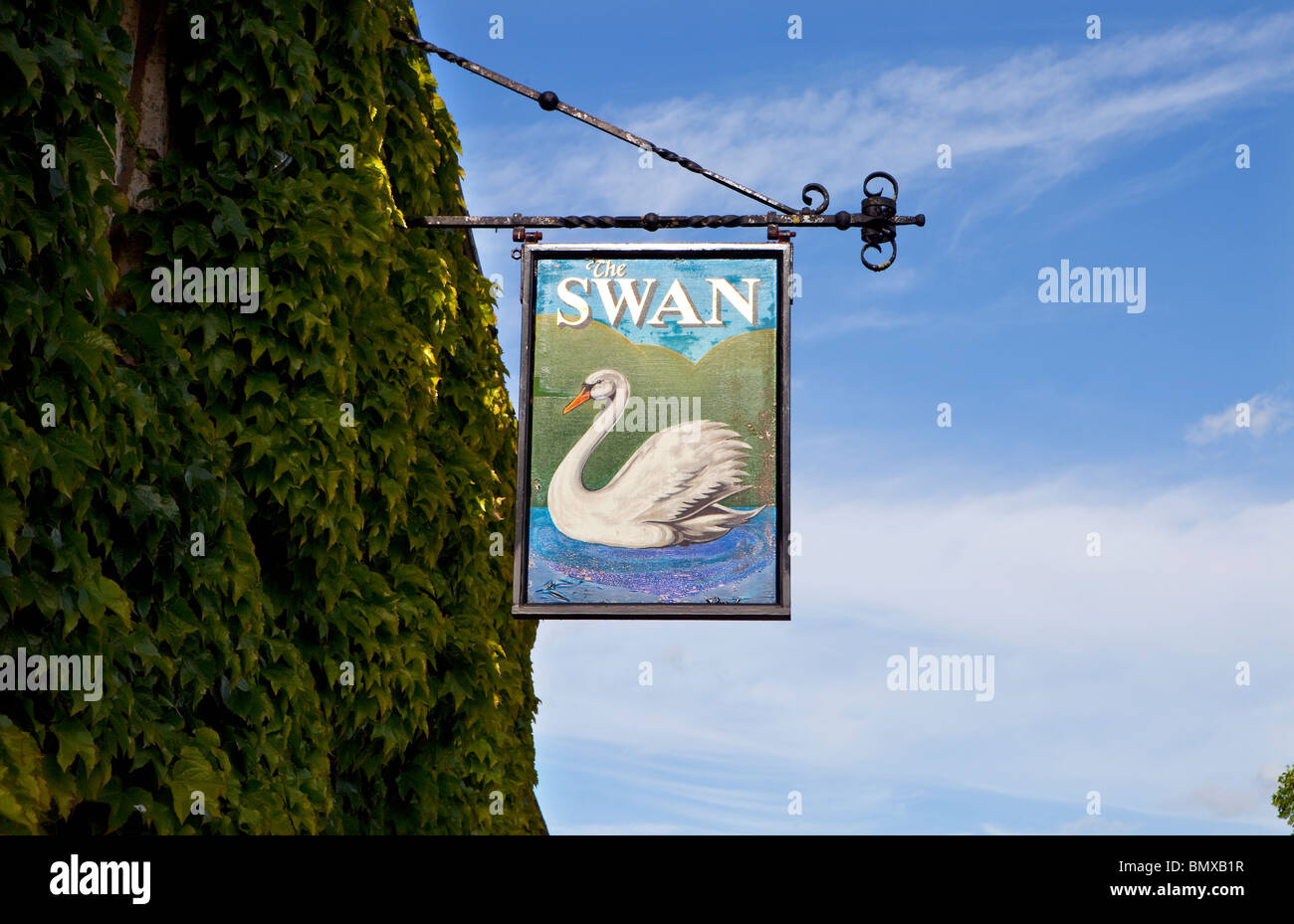 The Swan pub sign in The Swan at Southrop, Cotswolds, Oxfordshire Stock ...