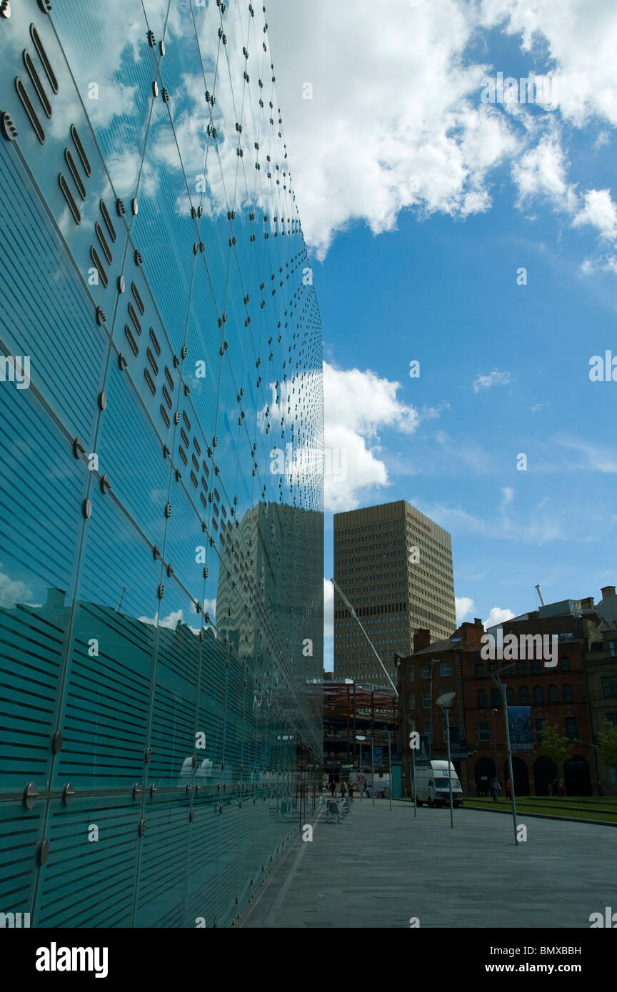 Arndale Centre tower reflected in the Urbis building, Cathedral Gardens ...