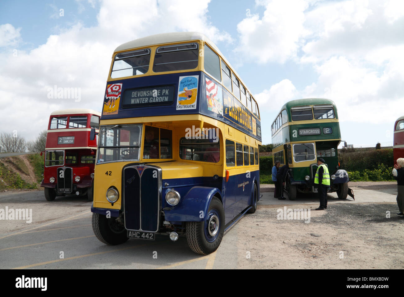 Blue and Yellow Double Decker Bus Stock Photo - Alamy