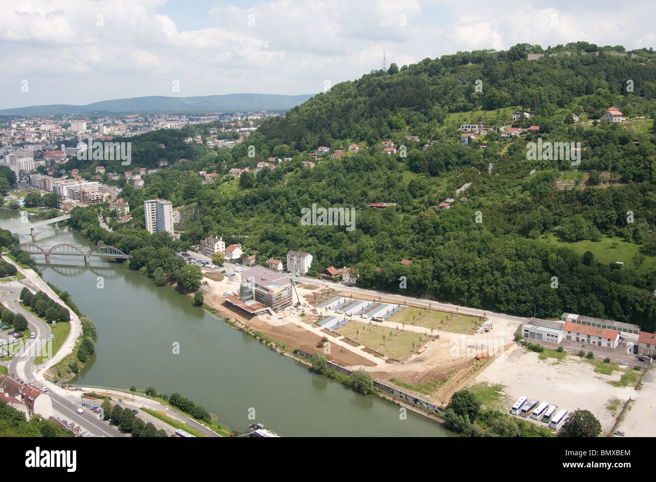 aerial view cityscape river doubs forest city Stock Photo - Alamy