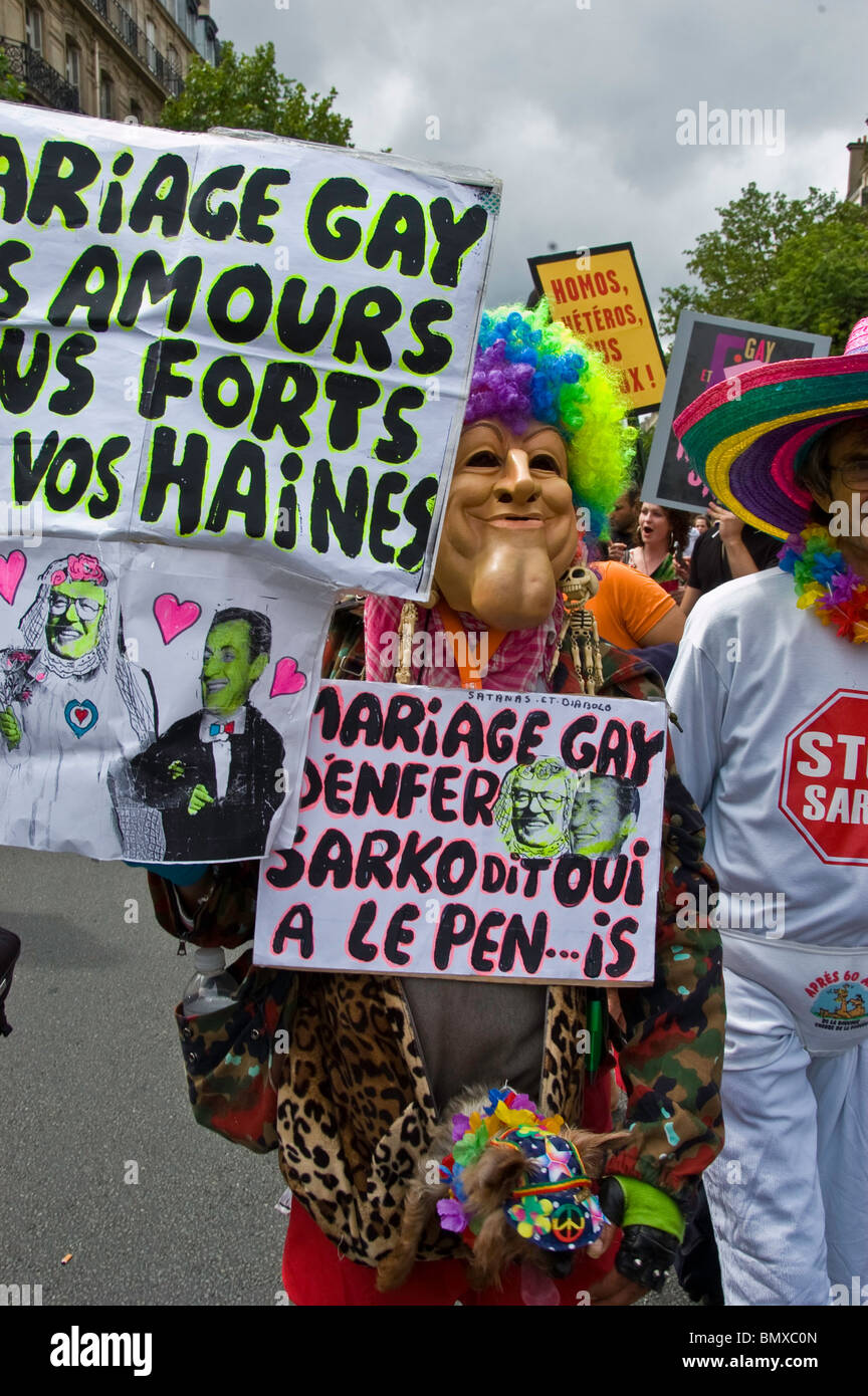 Paris, France, Public Events, People protesting at the Gay Pride Parade ...
