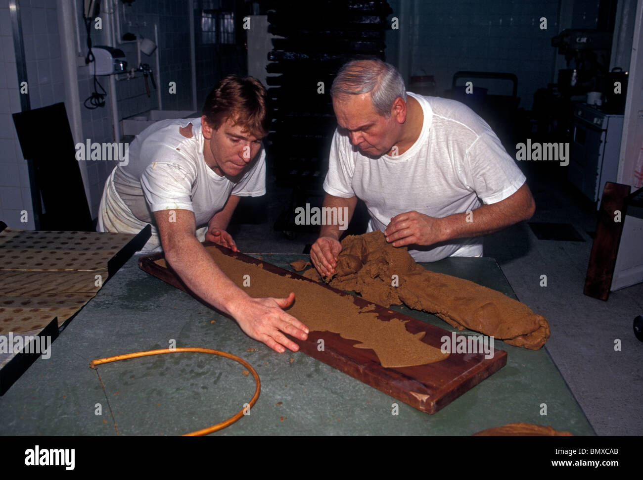 Belgian men, employees, workers, working, bakers, baking biscuits ...