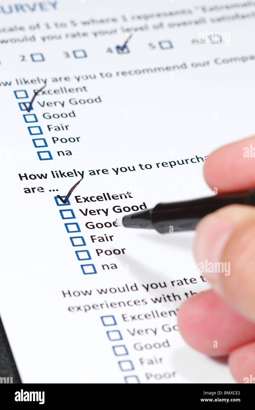 A survey questionnaire for customer satisfaction with checkboxes Stock ...