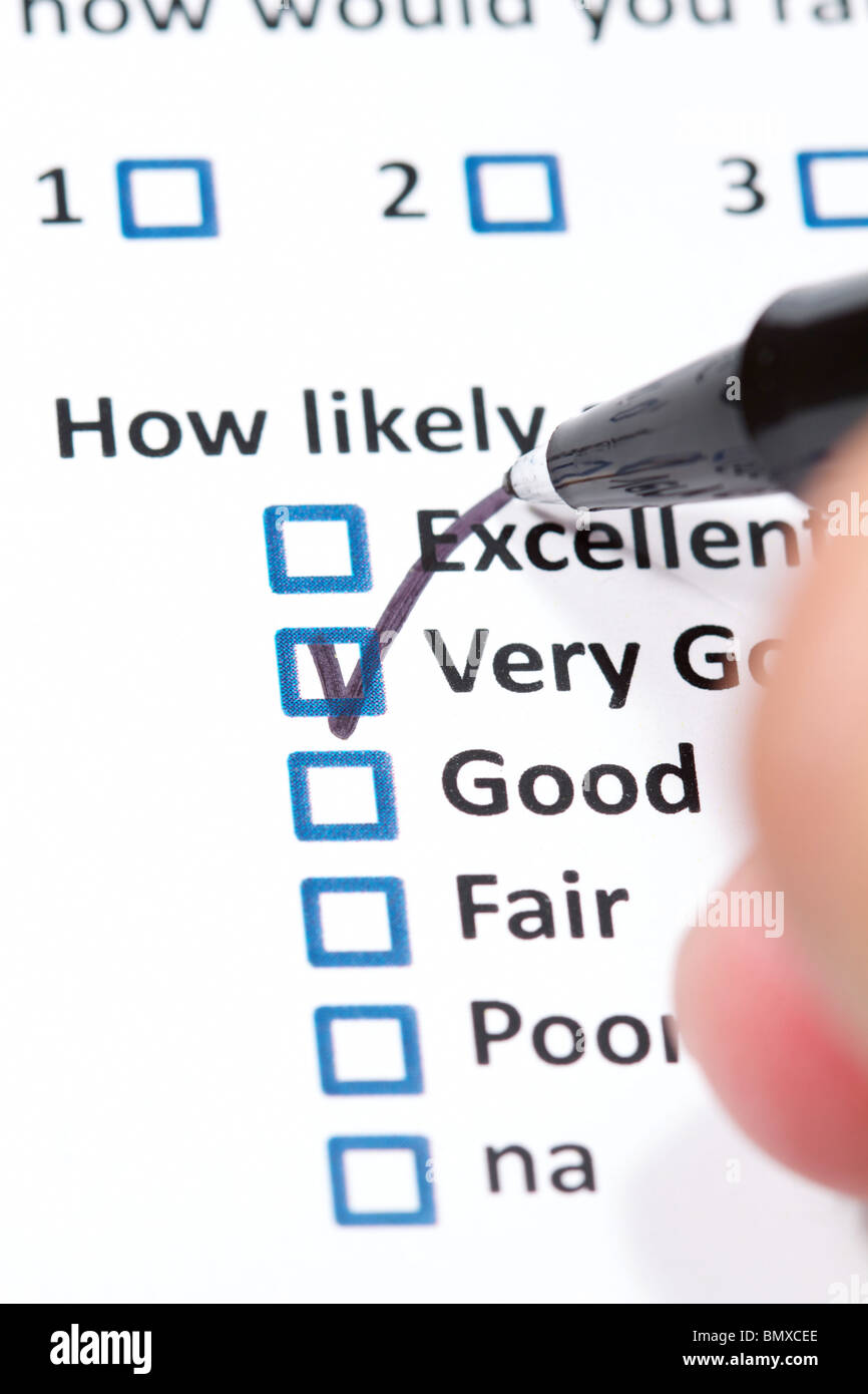 A survey questionnaire for customer satisfaction with checkboxes Stock ...